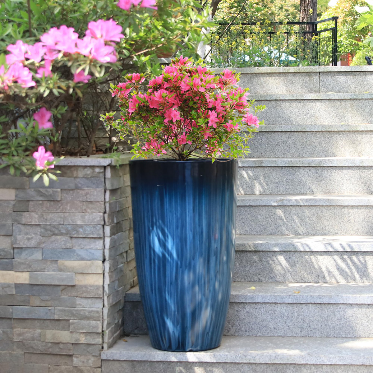 Latitude Run® 23.5" H. Large Plastic Planters - Set Of 2 Gradient Blue Glossy Smooth Finish ...